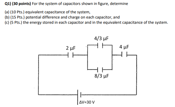 Solved Q1) (30 points) For the system of capacitors shown in | Chegg.com