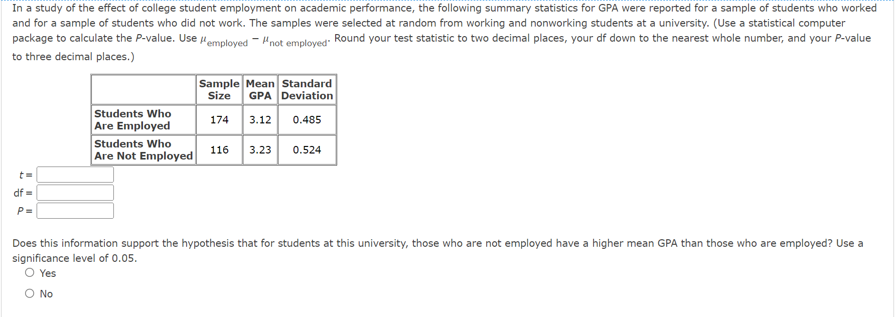 Solved In a study of the effect of college student | Chegg.com