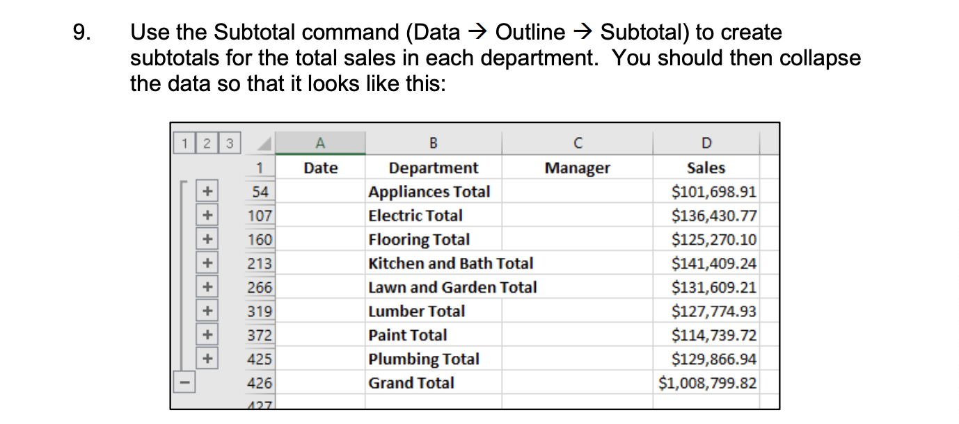 Solved Use the Subtotal command (Data → Outline → Subtotal) | Chegg.com