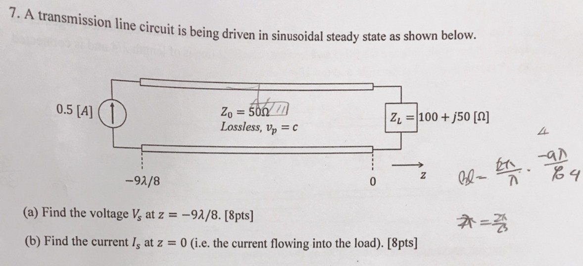 Solved 7. A transmission line circuit is being driven in | Chegg.com