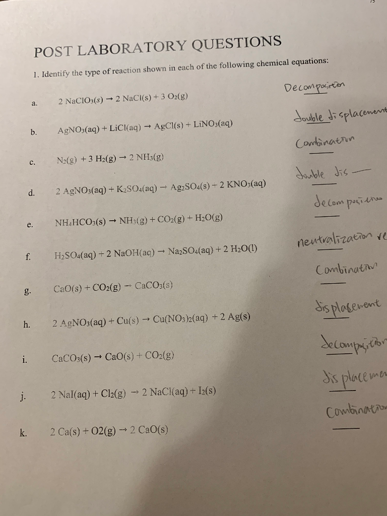 Solved POST LABORATORY QUESTIONS 1. Identify the type of | Chegg.com