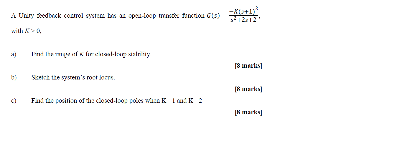 Solved A Unity feedback control system has an open-loop | Chegg.com