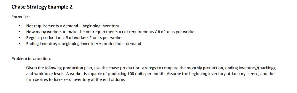 Solved Chase Strategy Example 2 Formulas Net requirements | Chegg.com