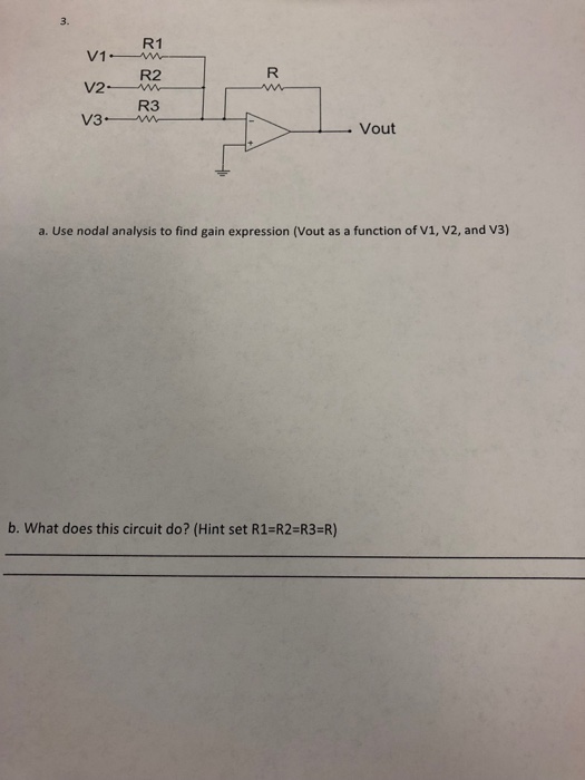 Solved 3. R1 R2 R3 V2 Vout a. Use nodal analysis to find | Chegg.com