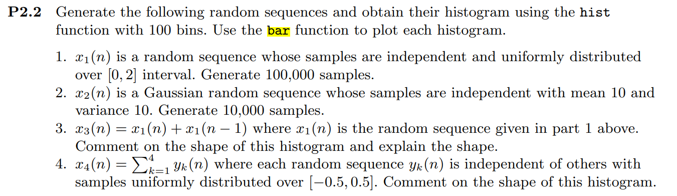 P2.2 Generate the following random sequences and | Chegg.com