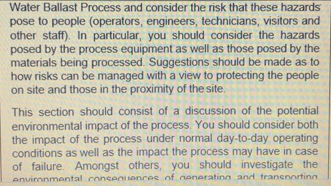 Solved Water Ballast Process and consider the risk that | Chegg.com