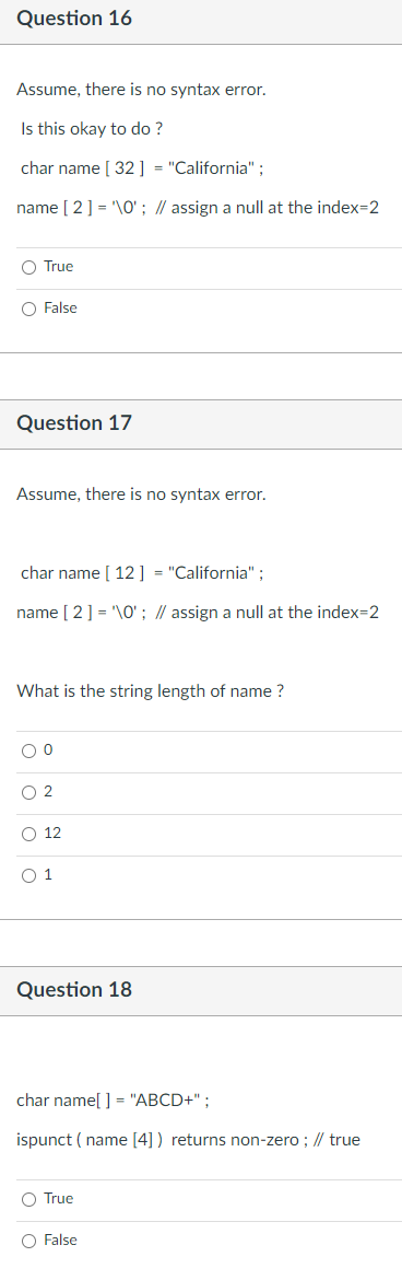 Solved Question 11 char name [ 10 ] = "ABCD"; the above | Chegg.com