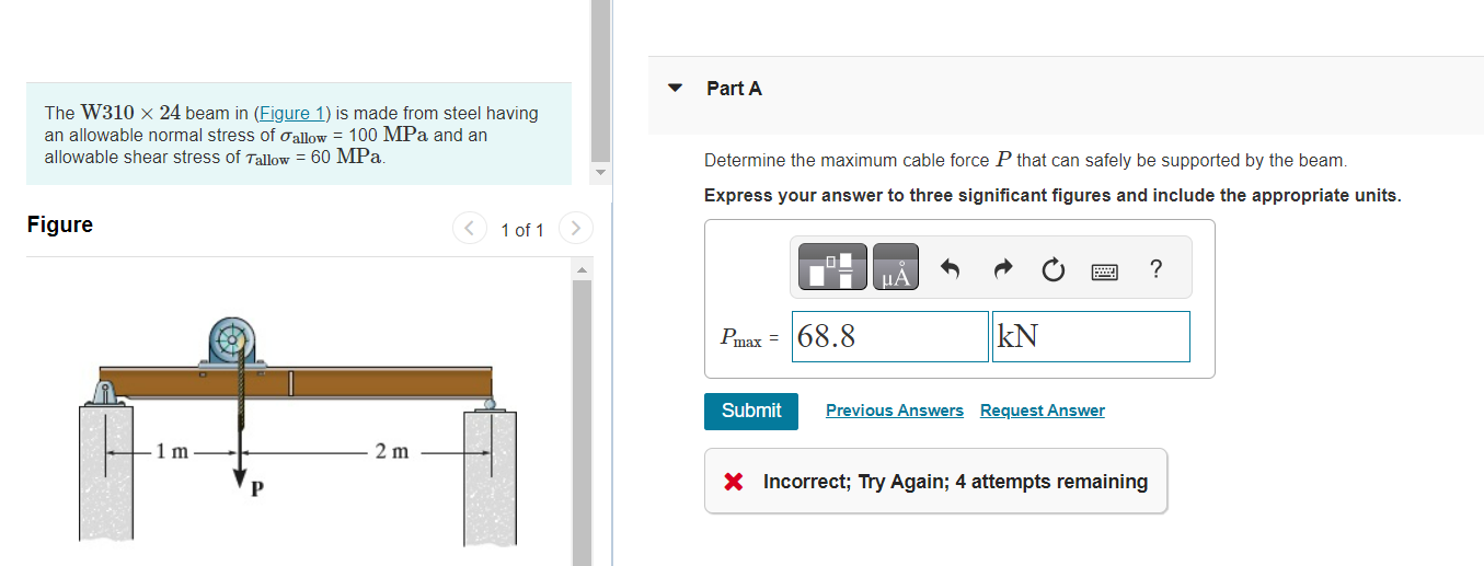 Solved The W310 ×24 beam in (Figure 1) is made from steel | Chegg.com
