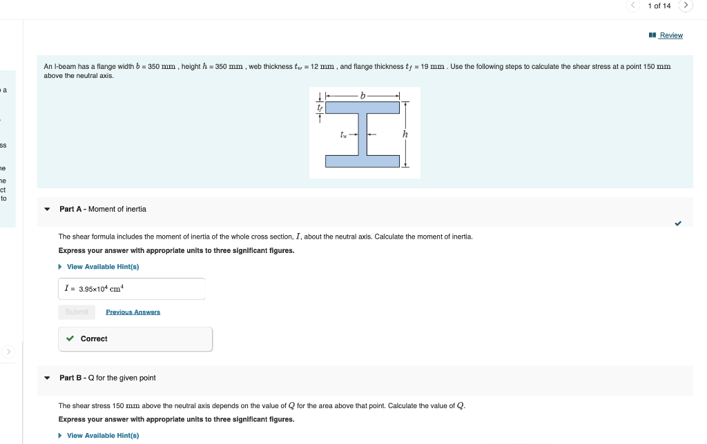 Solved 1-beam has a flange width b=350 mm, height h=350 mm, | Chegg.com