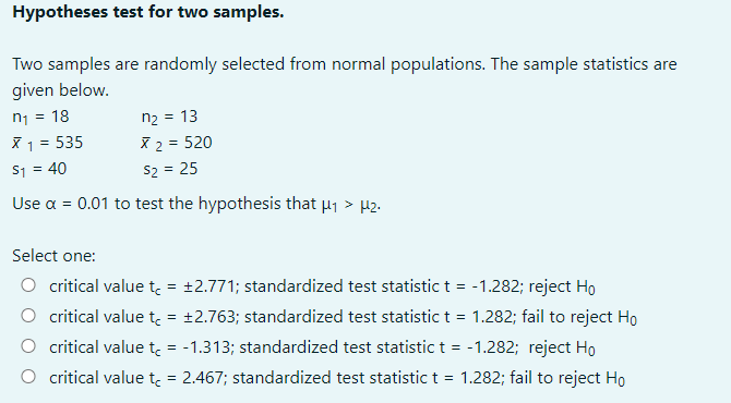 Solved Hypotheses test for two samples. Two samples are | Chegg.com