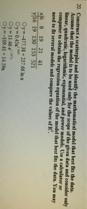 Solved 20. Construct a scatterplot and identify the | Chegg.com