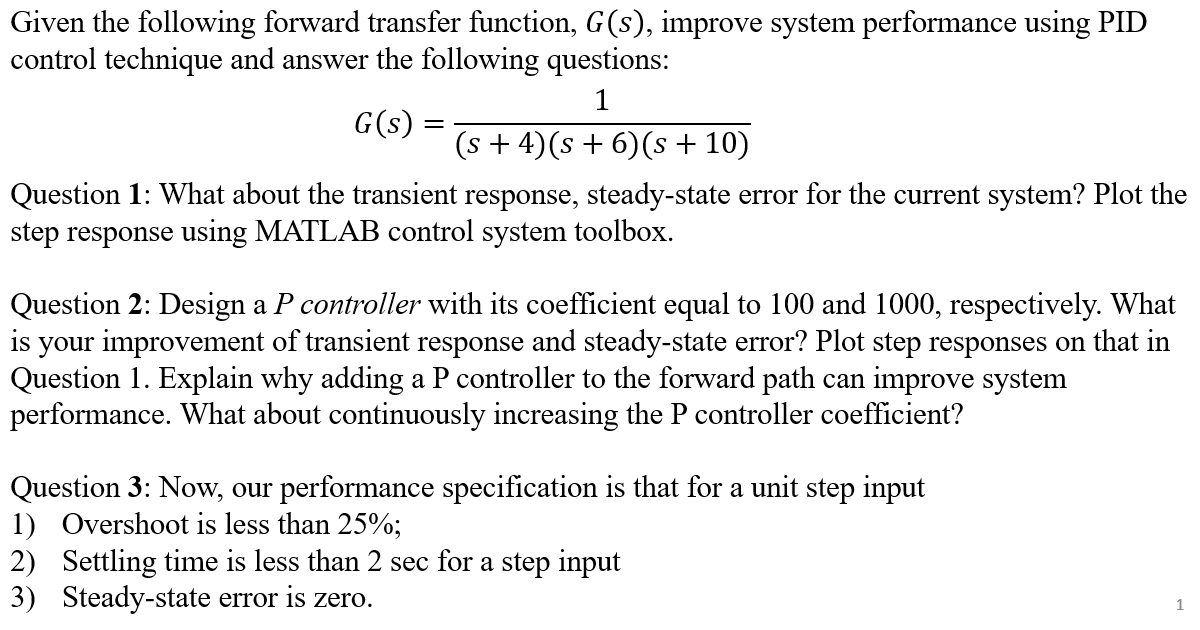 Solved Given the following forward transfer function, G(s), | Chegg.com