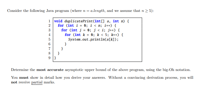 Solved Consider the following Java program (where n | Chegg.com