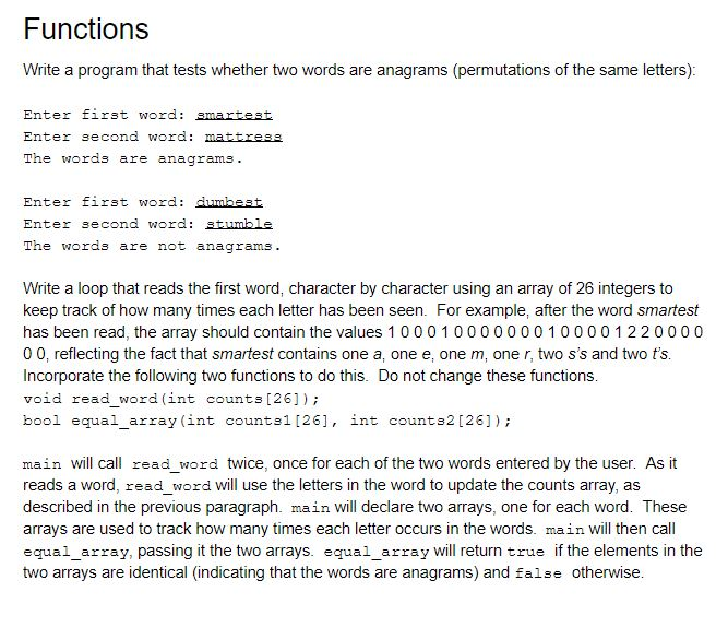 Solved Functions Write A Program That Tests Whether Two