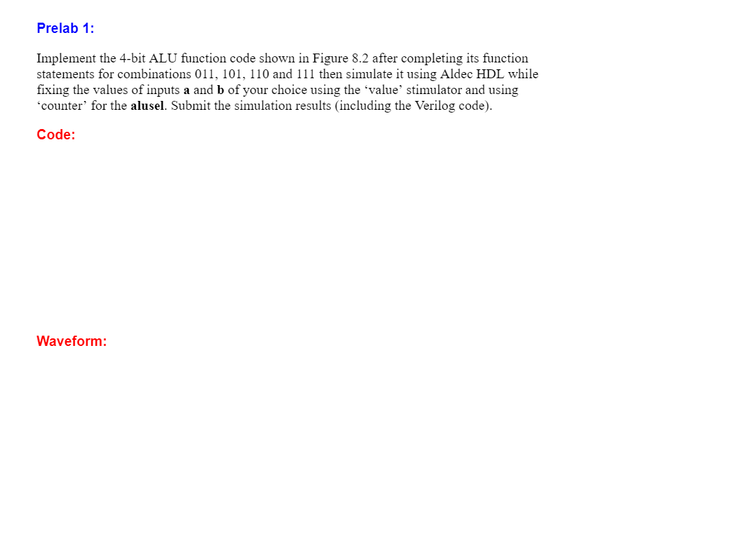 Solved Table 8.1: ALU operation codes (opcodes). Alusel | Chegg.com