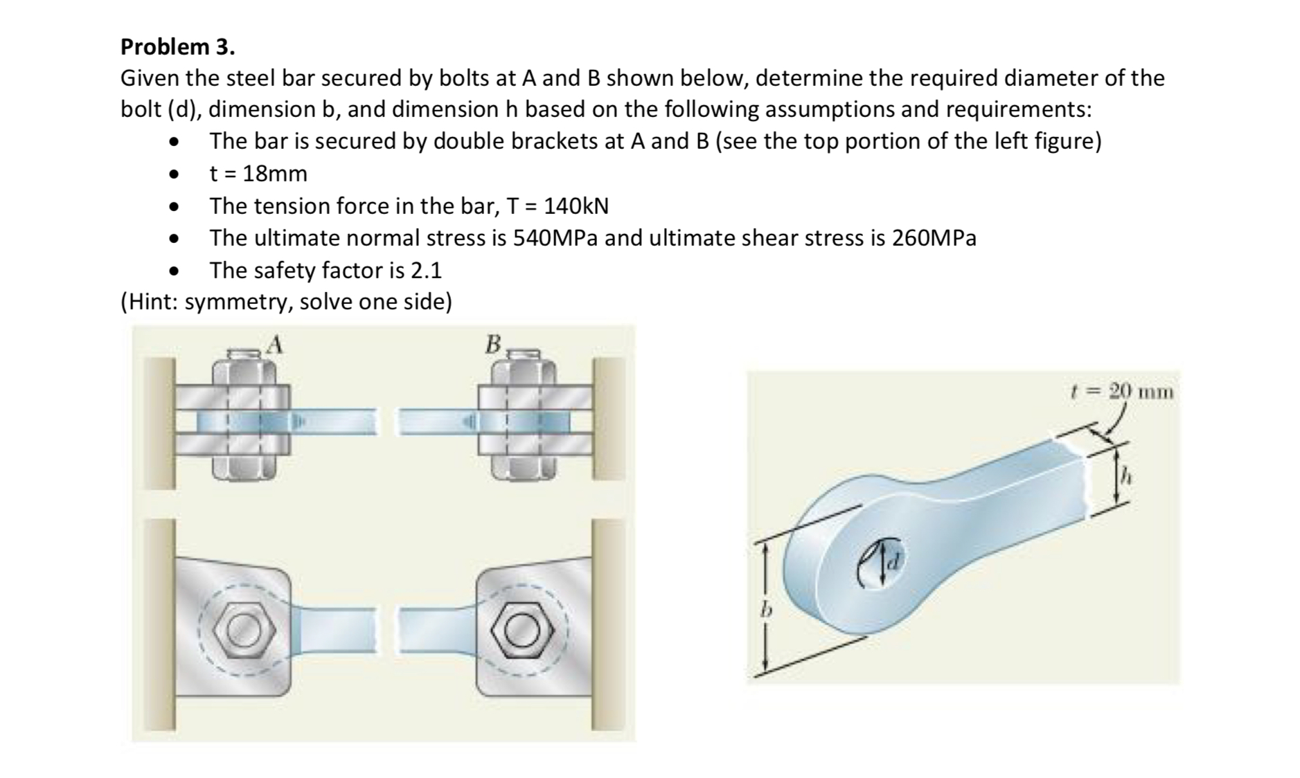 Solved Problem 3. Given the steel bar secured by bolts at A | Chegg.com