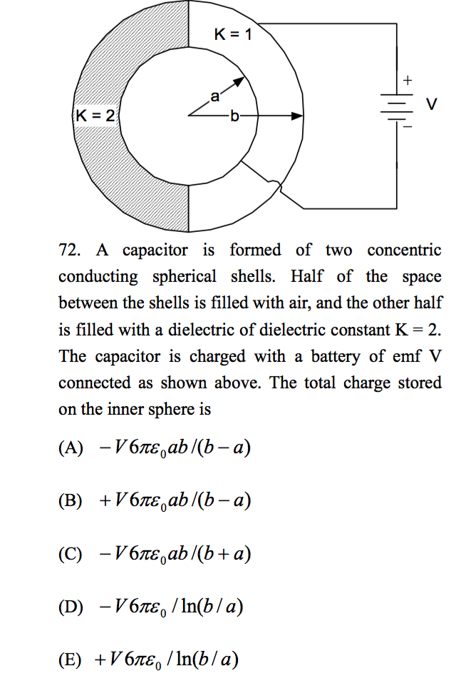 Solved K= 1 L'TT+ K = 21 72. A capacitor is formed of two | Chegg.com
