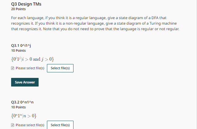 Solved Q3 Design TMs 20 Points For each language, if you | Chegg.com