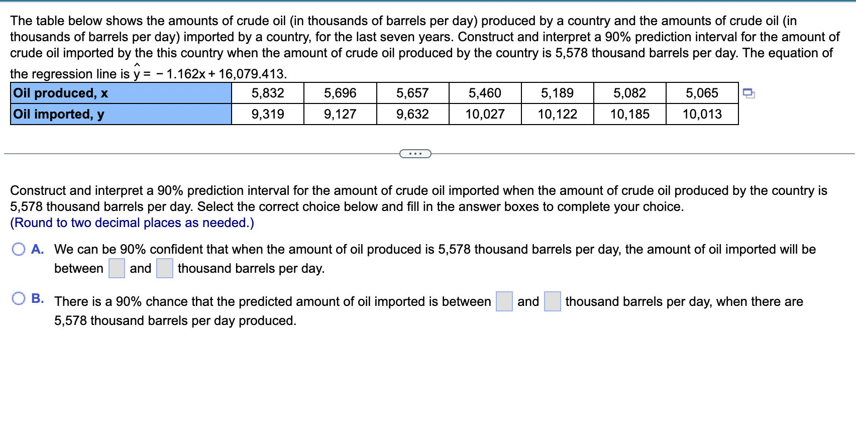 Solved Construct and interpret a 90% ﻿prediction interval | Chegg.com