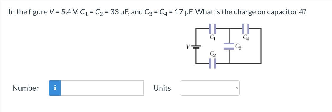 Solved In the figure V=5.4 V,C1=C2=33μF, and C3=C4=17μF. | Chegg.com