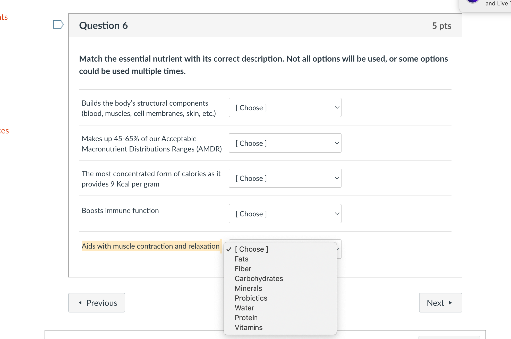 Solved Match the essential nutrient with its correct | Chegg.com