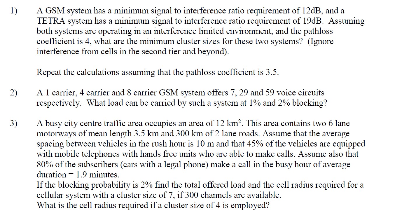Solved A GSM system has a minimum signal to interference | Chegg.com