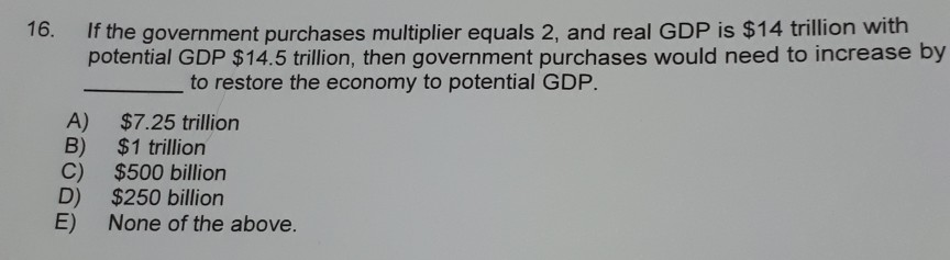 Solved 16. If the government purchases multiplier equals 2, | Chegg.com