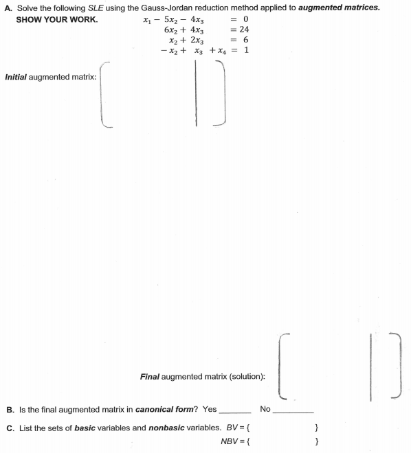 Solved A. Solve the following SLE using the Gauss-Jordan | Chegg.com