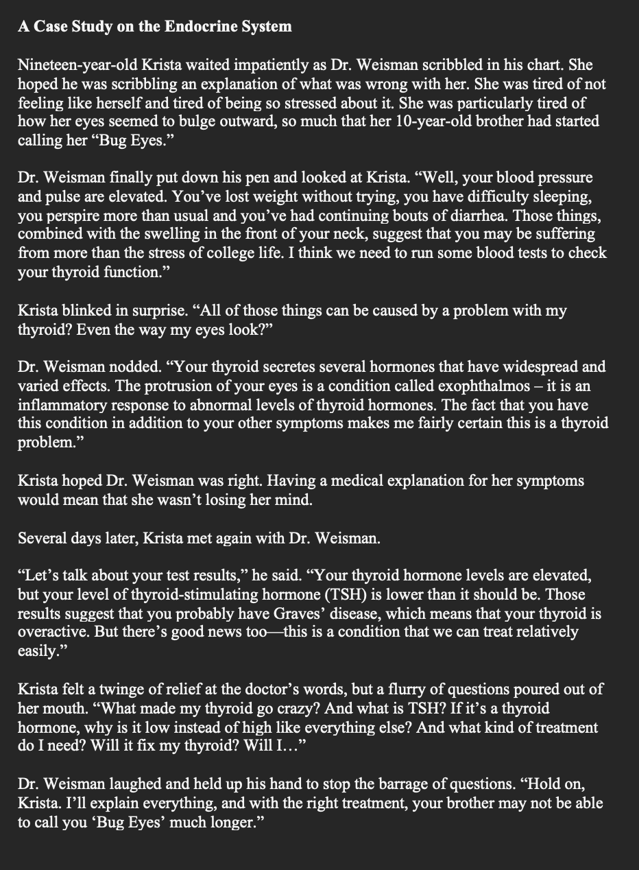 Solved A Case Study on the Endocrine System | Chegg.com