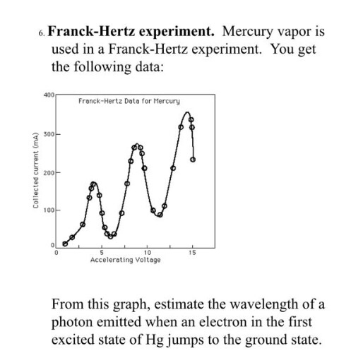 Solved 6. Franck-Hertz experiment. Mercury vapor is used in | Chegg.com Solved 6. Franck-Hertz experiment. Mercury vapor is used in | Chegg.com