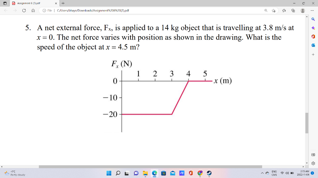 Solved 5. A net external force, Fx, is applied to a 14 kg | Chegg.com