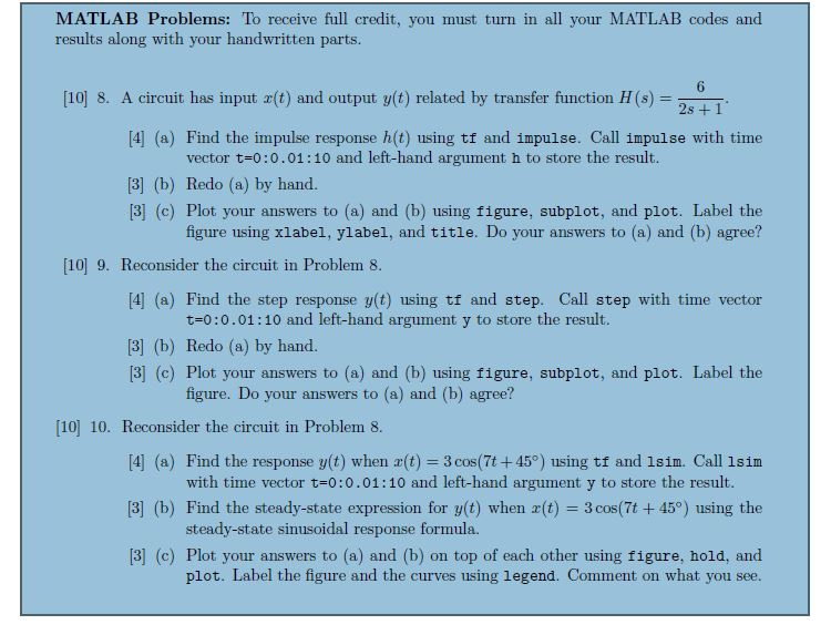 Solved MATLAB Problems: To receive full credit, you must | Chegg.com