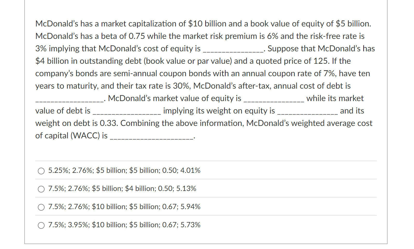 Solved McDonald's has a market capitalization of ﻿$10 | Chegg.com