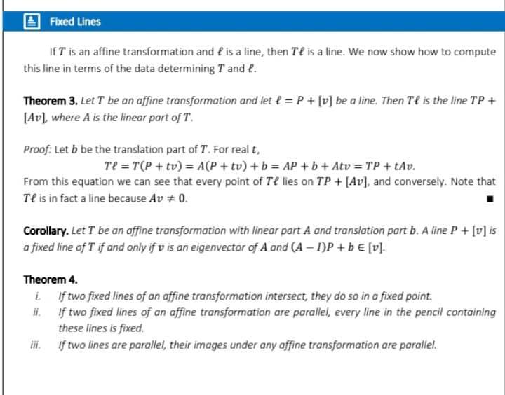 Solved Fixed Lines If I is an affine transformation and is a | Chegg.com