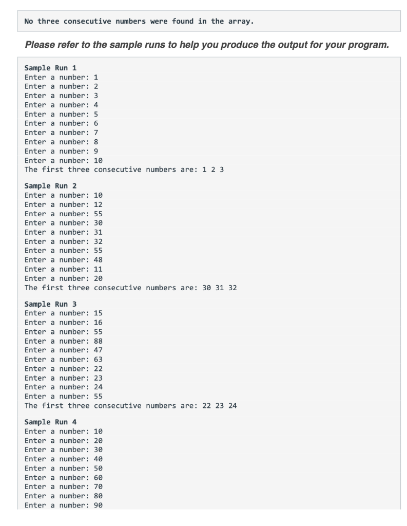 Solved Three ConsecutiveNumbers Create a class called Three | Chegg.com