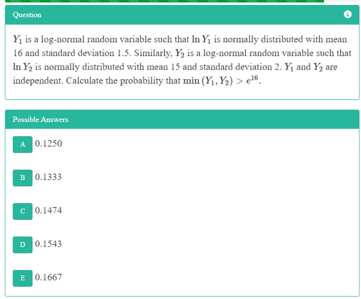 Solved Question Y1 Is A Log Normal Random Variable Such That 