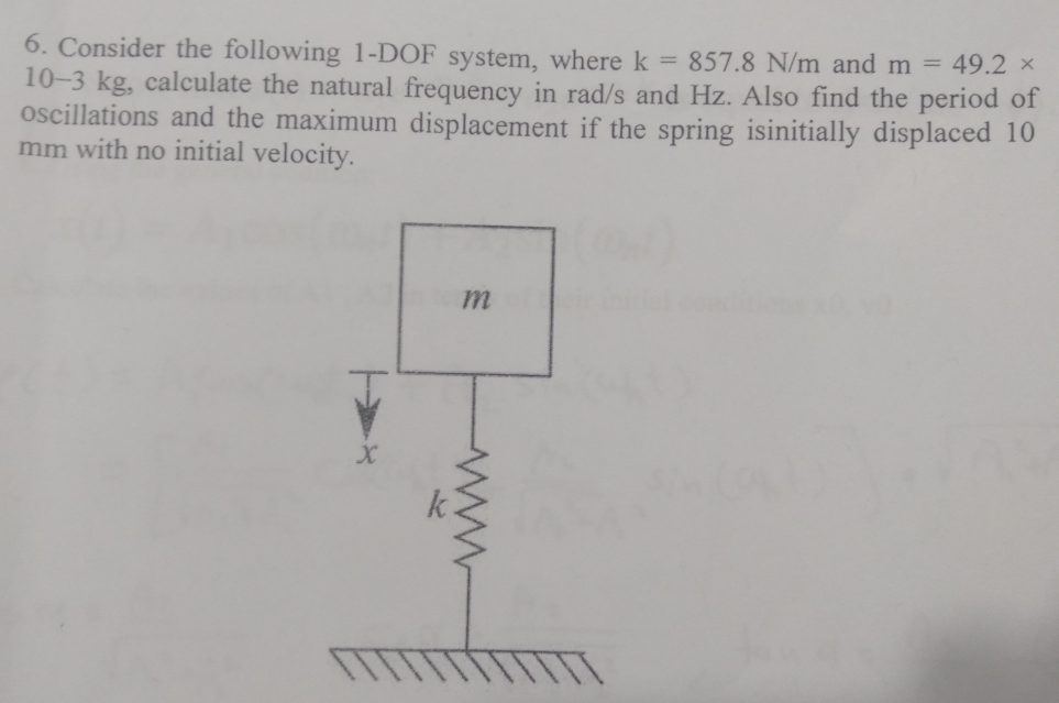 Solved 6. Consider the following 1-DOF system, where k = | Chegg.com