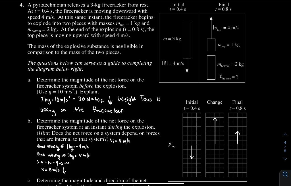 Solved 4. A pyrotechnician releases a 3-kg firecracker from | Chegg.com