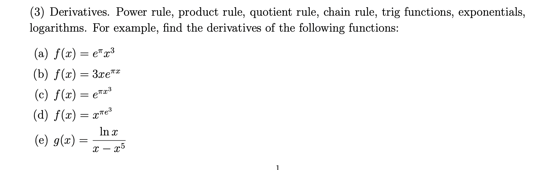Solved (3) Derivatives. Power rule, product rule, quotient | Chegg.com