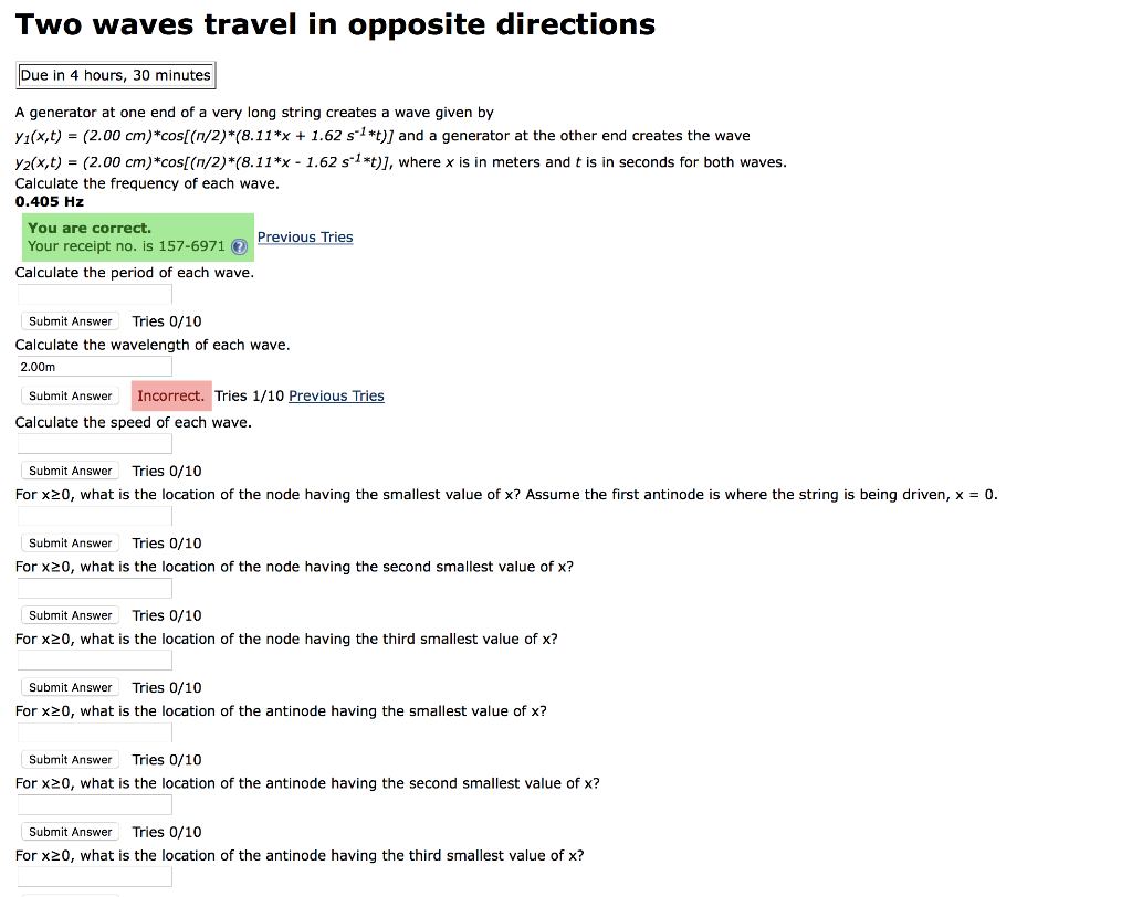 Solved Two waves travel in opposite directions Due in 4 | Chegg.com