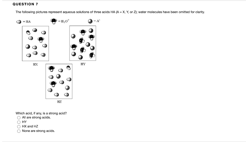 Solved The following pictures represent aqueous solutions of | Chegg.com