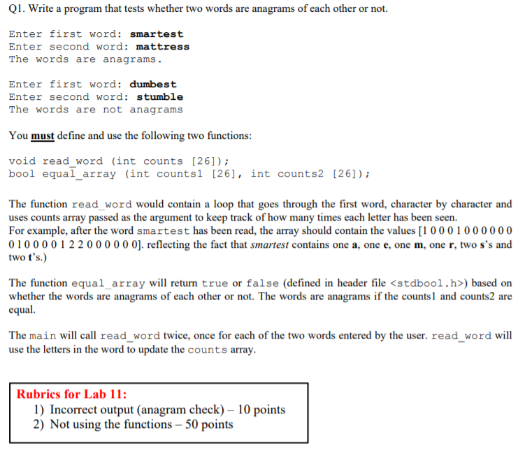 Solved Q1 Write A Program That Tests Whether Two Words Are 6429