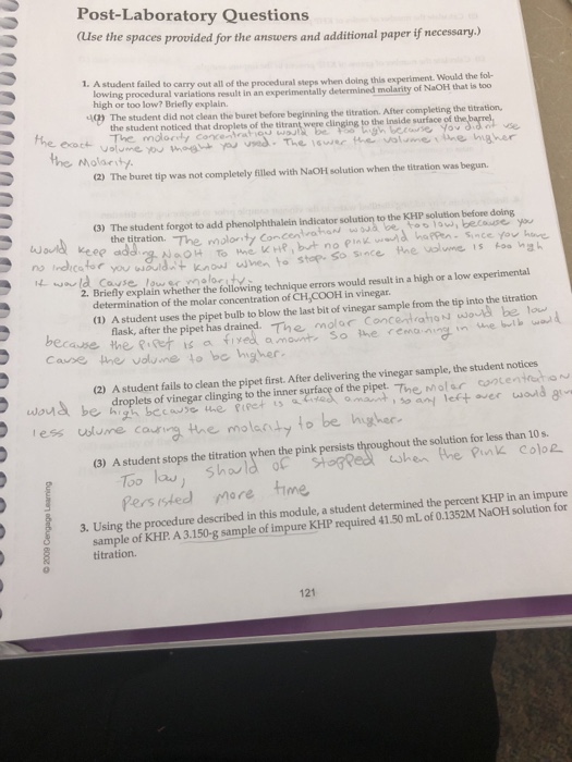 Solved Post-Laboratory Questions (use the spaces provided | Chegg.com