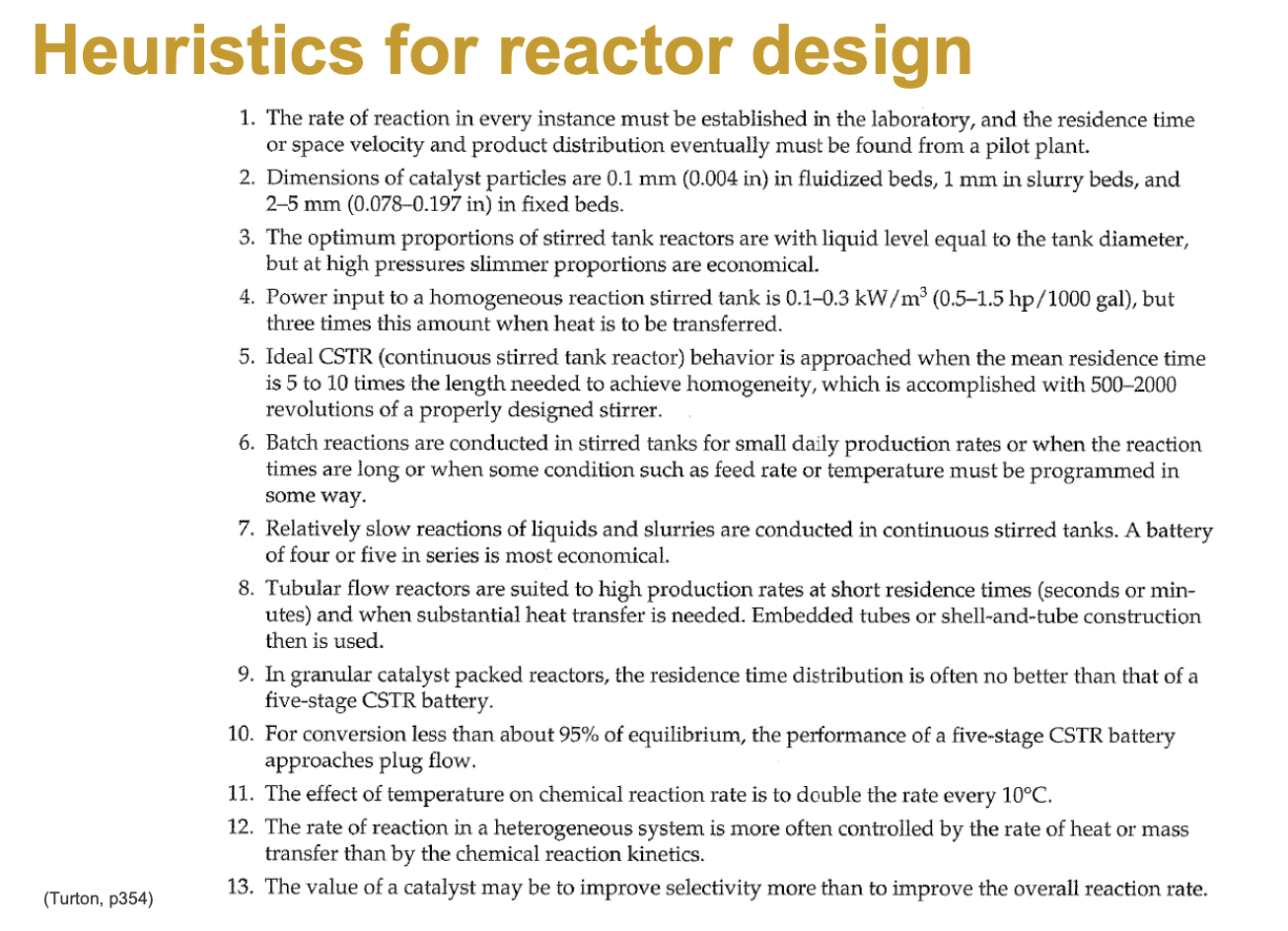 Heuristics for reactor design 1. The rate of reaction | Chegg.com