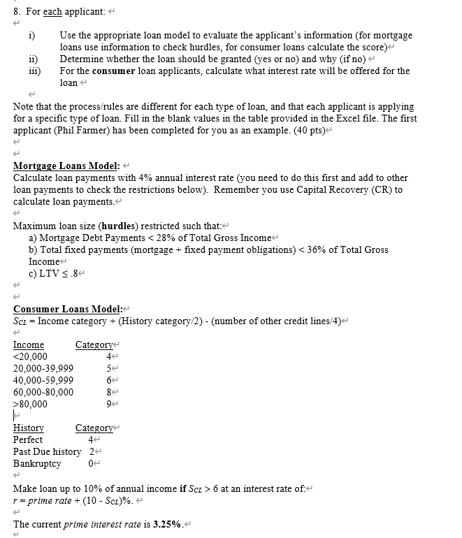 8. For each applicant: 1) ii) Use the appropriate | Chegg.com
