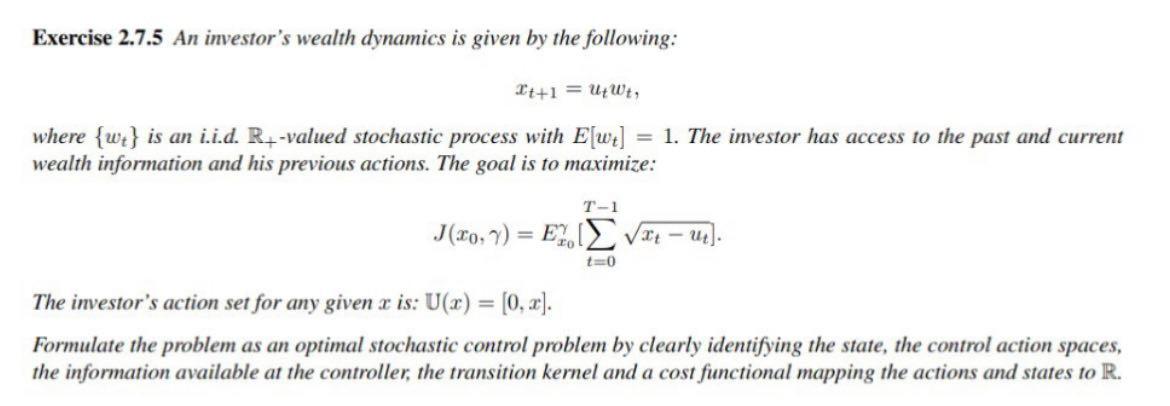 Exercise 2.7.5 An investor's wealth dynamics is given | Chegg.com