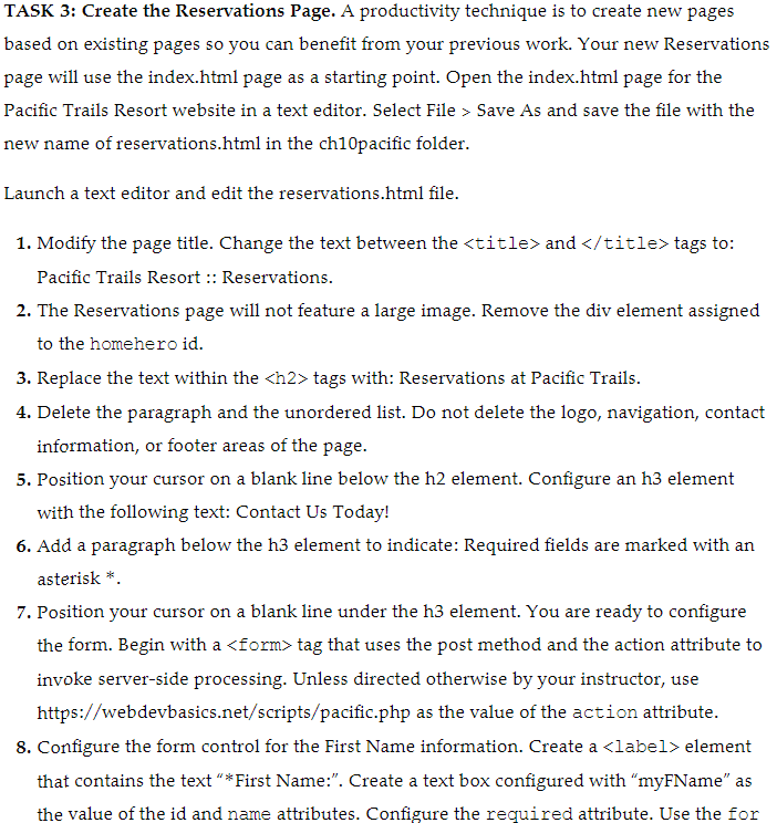 Solved TASK 3: Create the Reservations Page. A productivity | Chegg.com
