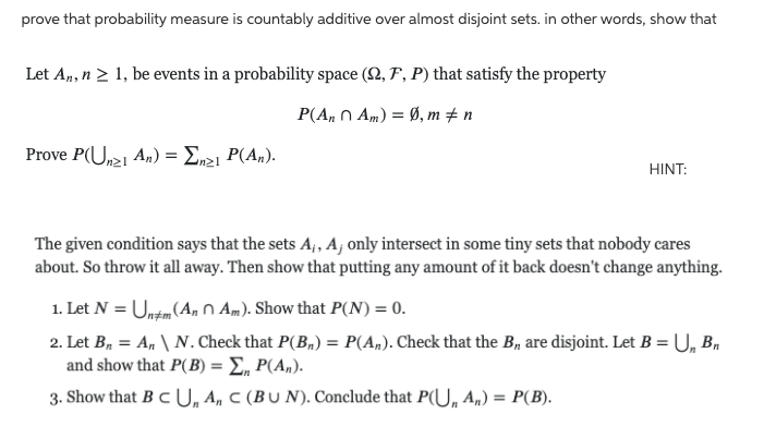 Solved prove that probability measure is countably additive | Chegg.com