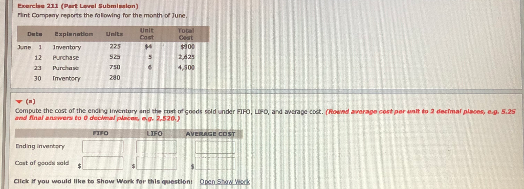 Solved Exercise 211 (Part Level Submission) Flint Company | Chegg.com