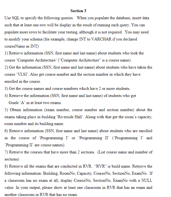Solved Using SQL, create tables according to the given | Chegg.com
